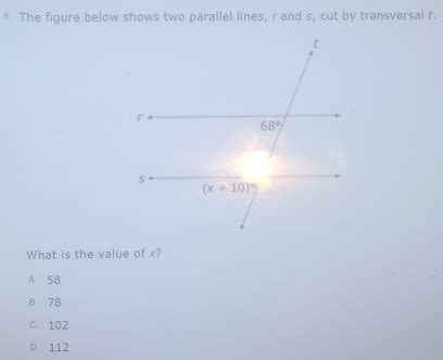 Solved θ The figure below shows two parallel lines r and s cut by transversal t x circ