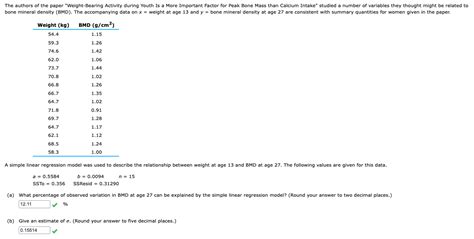 Solved A Simple Linear Regression Model Was Used To Describe
