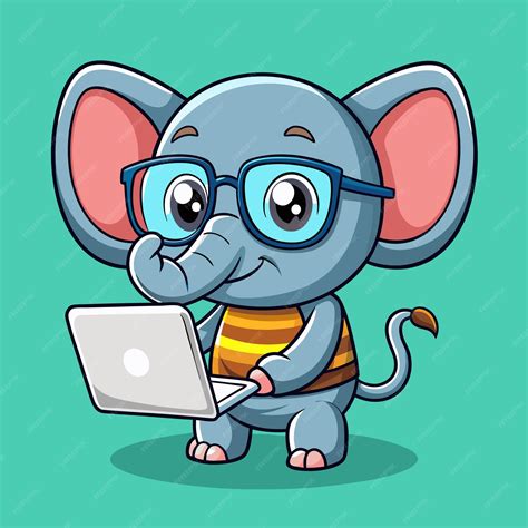 Premium Vector Adorable Elephant Coding On Laptop Cartoon Vector Art