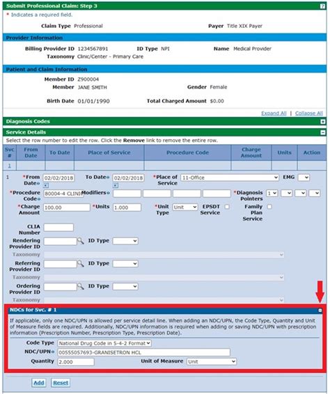 entering national drug code ndc information on claims department of