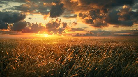 The Grassland On The During Sunset And Cloudy Background Grassland