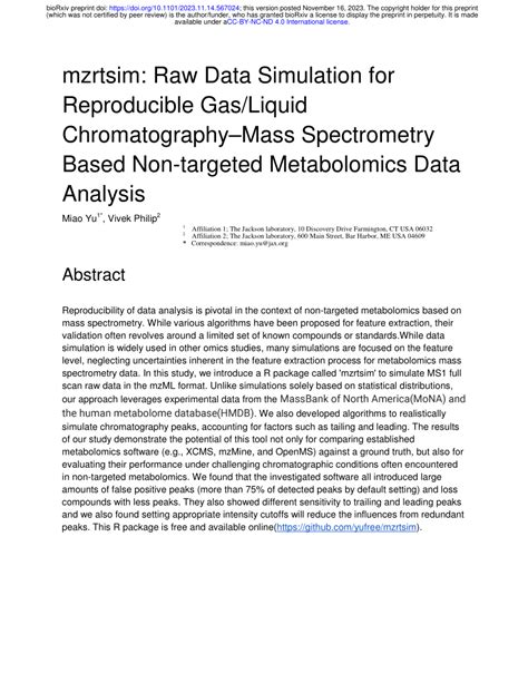 Pdf Mzrtsim Raw Data Simulation For Reproducible Gasliquid Chromatography Mass Spectrometry