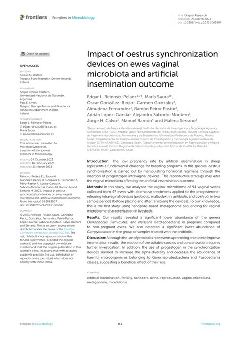 Pdf Impact Of Oestrus Synchronization Devices On Ewes Vaginal Microbiota And Artificial