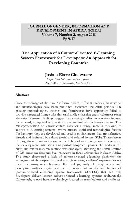 Pdf The Application Of A Culture Oriented E Learning System Framework