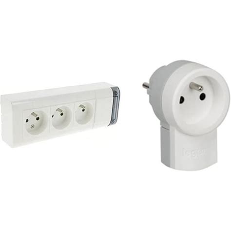 050609 Bloc Multiprise Fixable 3 Prises De Courant 2pt 208mm Longueur Blanc And 050461 Fiche