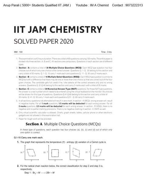 Iit Jam 2020 Question Watermark Pdf Multiple Choice Gases