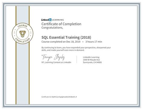 Certificate Of Completion Learning SQL Programming PPT