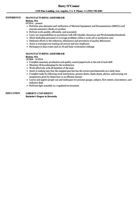 Manufacturing Assembler Resume Samples Velvet Jobs Manufacturing Assembler Resume Samples Velvet Jobs