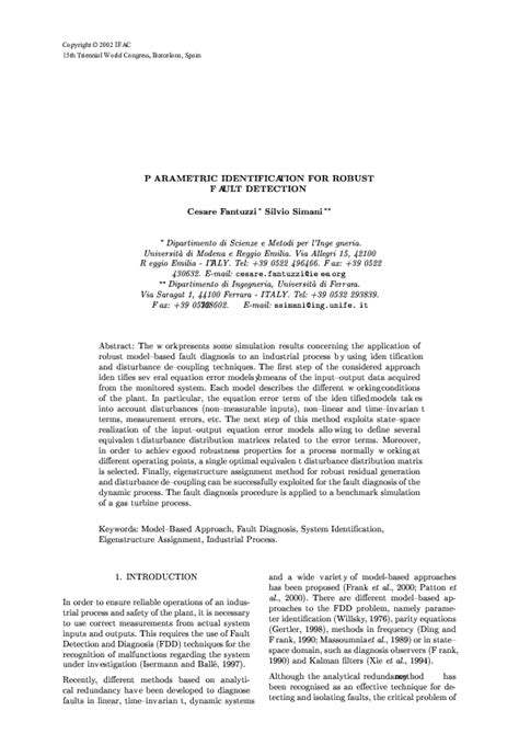 pdf parametric identification for robust fault detection