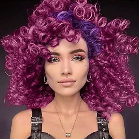 Dai Cloud Afro Wigs For Black Women Short Kinky Curly Purple Wigs With Bangs Soft
