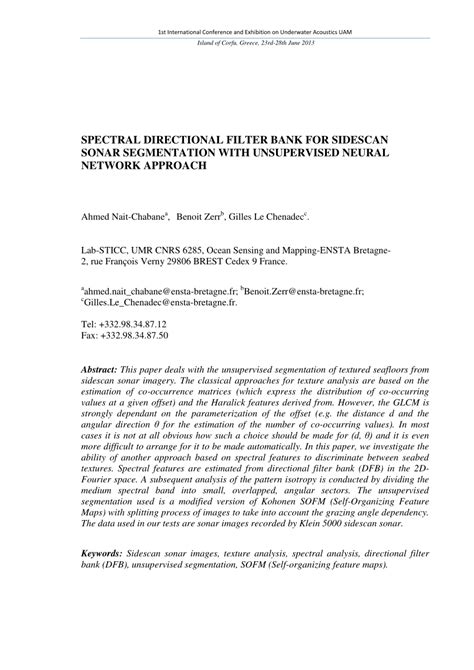 Pdf Spectral Directional Filter Bank For Sidescan Sonar Segmentation With Unsupervised Neural