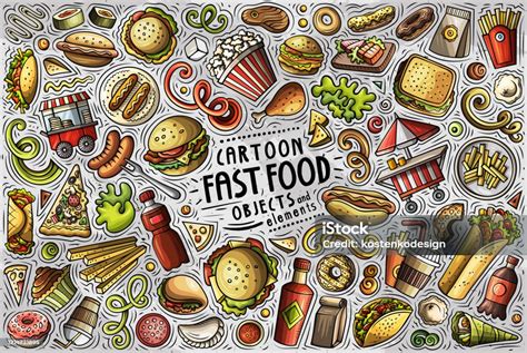 패스트 푸드 테마 항목 개체 및 기호의 벡터 세트 프렌치 프라이에 대한 스톡 벡터 아트 및 기타 이미지 프렌치 프라이 닭고기 0명 Istock