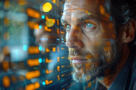 Premium Photo Focused Professional Analyzing Data On A Digital Interface With Reflections Of