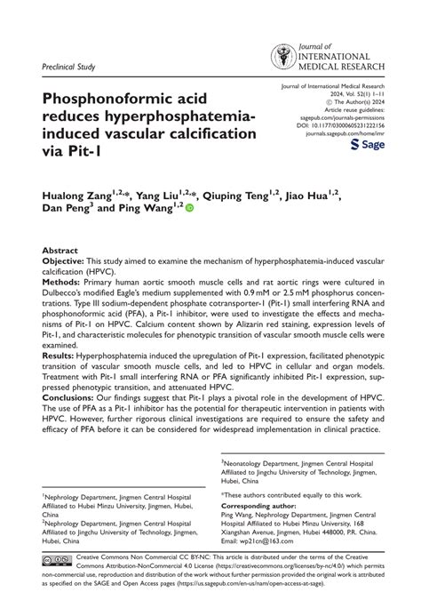 Pdf Phosphonoformic Acid Reduces Hyperphosphatemia Induced Vascular