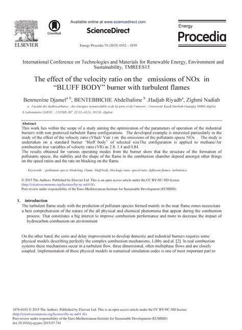 Pdf The Effect Of The Velocity Ratio On The Emissions Of Nox In