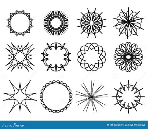 Set Of Contour Spirographs Circular Pattern Stock Vector