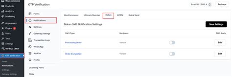 Configure Dokan Notification In Otp Verification Plugin On Wordpress