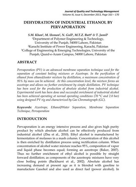 PDF DEHYDRATION OF INDUSTRIAL ETHANOL BY PERVAPORATIONpu Edu Pk Images Journal Iqtm PDF FILES