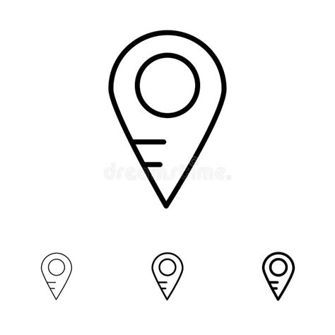 Map Location School Bold And Thin Black Line Icon Set Stock Vector
