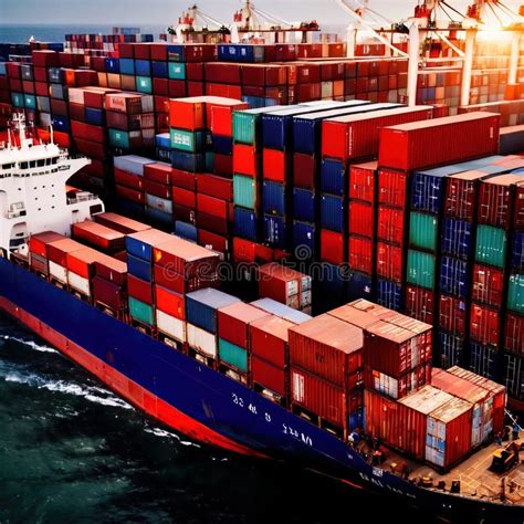 Shipping Container Vessel Stacked With Cargo Containers Used For