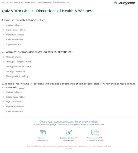 Quiz And Worksheet Dimensions Of Health And Wellness
