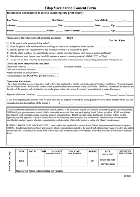 Printable Tdap Consent Form Printable Forms Free Online