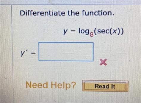 solved differentiate the function y log8 sec x