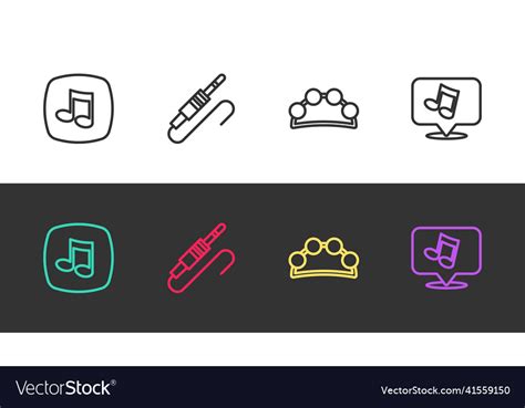 Set Line Music Note Tone Audio Jack Tambourine Vector Image