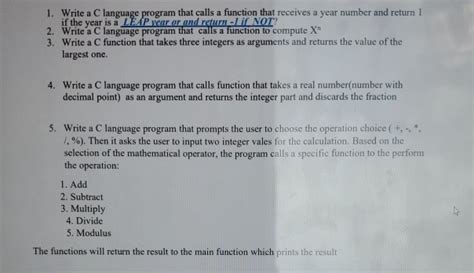 solved 1 write a c language program that calls a function