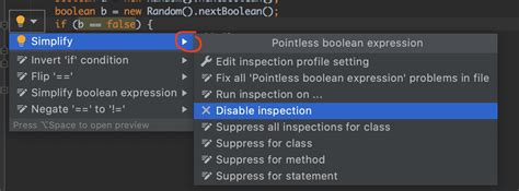 Java Disabling An Intellij Inspection Warning If A False