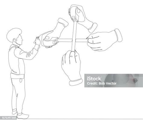 측정 테이프를 손가락으로 가리키는 남자의 연속적인 선 가는 선 그림 벡터 개념입니다 등고선 그리기 창의적인 아이디어 가리키기에 대한 스톡 벡터 아트 및 기타 이미지 Istock