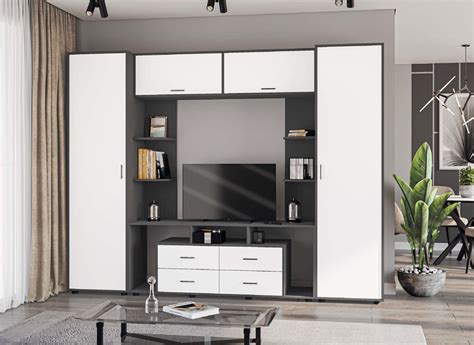 Стильна стінка у вітальню у стилі мінімалізм ЛДСП МДФ Київський Стандарт Юта М 270х210х44 см