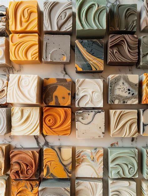 Natural Handmade Soap Bars On Layed Next To Eachother Varieties Of Spa Organic Soap Stock