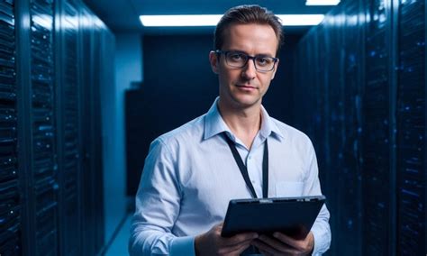 Expert In Technology Working In Server Room Maintaining Hardware