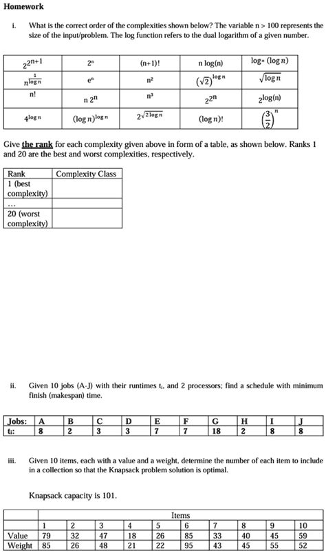 solved homework i what is the correct order of the complexities shown