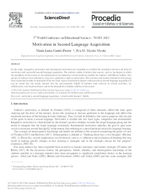 Motivation In Second Language Acquisition