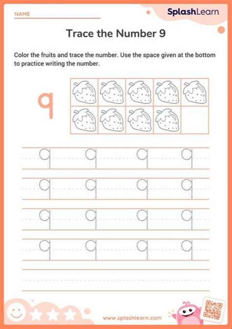 Color The Fruits And Trace The Number 9 Worksheet