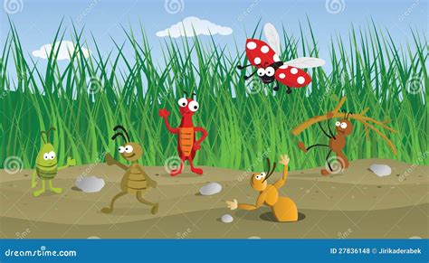 Funny Bugs In The Grass Stock Vector Illustration Of Flying 27836148