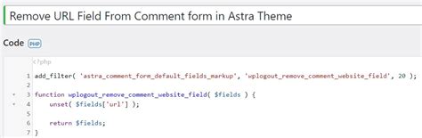 how to remove url field from comment form in astra theme wplogout