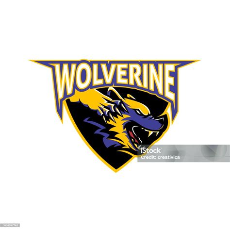 울버린 휘장 노란색과 파란색 버전 벡터 일러스트 레이 션 울버린 족제비과에 대한 스톡 벡터 아트 및 기타 이미지 울버린 족제비과 발톱 달린 발 벡터 Istock