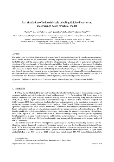 Pdf Fast Simulation Of Industrial Scale Bubbling Fluidized Beds Using Mesoscience Based