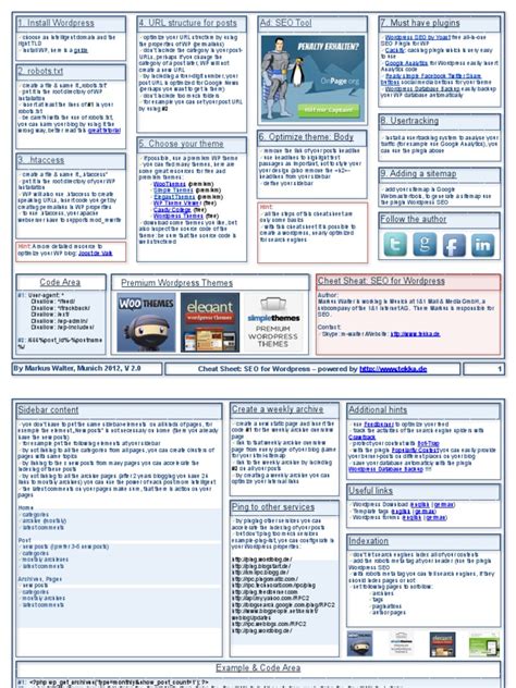 Cheat Sheet Seo For Wordpress V2 Pdf Pdf Word Press Search Engine