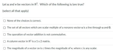 Solved Let U And V Be Vectors In R Which Of The Chegg