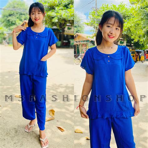 စျေးတန် အသားကောင်း ဝါးချည် လက်တို ဘောင်းဘီရှည် 💗 Size ~ Free ရင် ~ 38” တင် ~42” အရှည် ~ 36” 💗