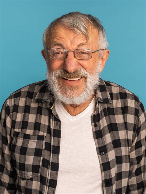 Portrait Retired Old Man With White Hair And Beard Laughter Excited