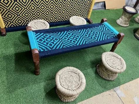 Natural Bamboo Mudha Stools With Wooden Small Bench Furniture Set For