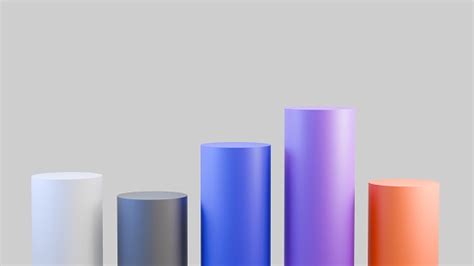 다양한 높이와 색상의 원통형 연단 5개가 있는 미니멀한 제품 디스플레이 제품 프리젠테이션용 3d 렌더링 0명에 대한 스톡 사진