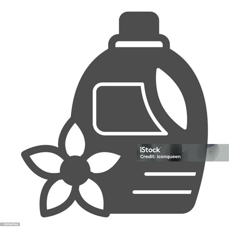 세제 병과 꽃 솔리드 아이콘 세탁 관리 개념 벡터 그래픽 옷을 씻기 위한 아로마 샴푸 흰색 배경에 천 기호 모바일 또는 웹 디자인용 글리프 스타일 아이콘 0명에 대한 스톡