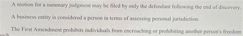 Solved A Motion For A Summary Judgment May Be Filed By Only Chegg