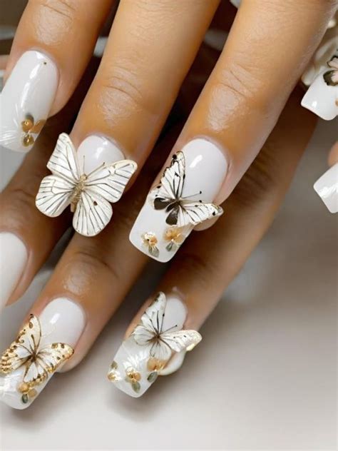 65 Best White Nail Designs With Butterflies To Try In 2024